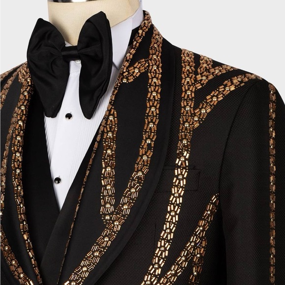 Suits & Blazers | Mens Black Gold Crystal Tuxedo | Poshmark
